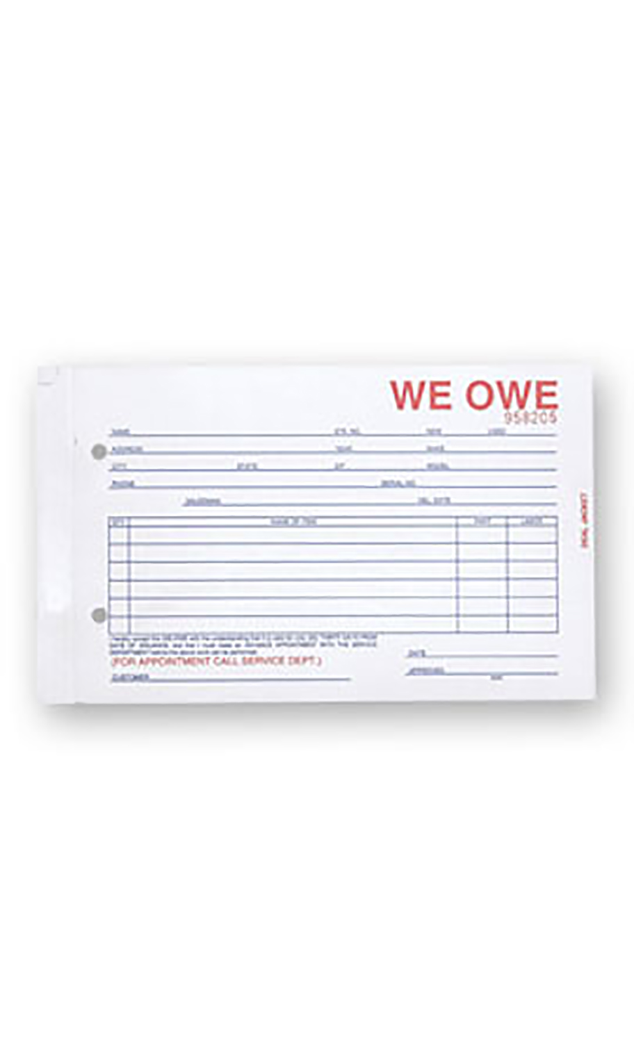 3-Part We Owe Agreement Forms | SSW Dealer Supply