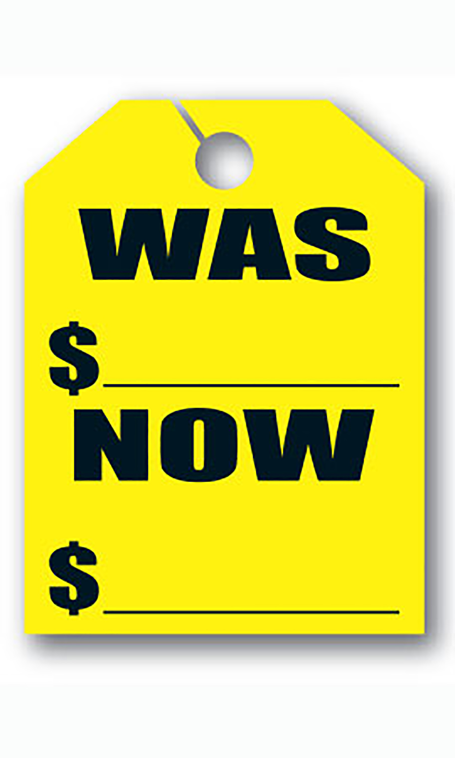 Mirror Hang Tags - Fluorescent Yellow - "Was Now" | SSW Dealer Supply