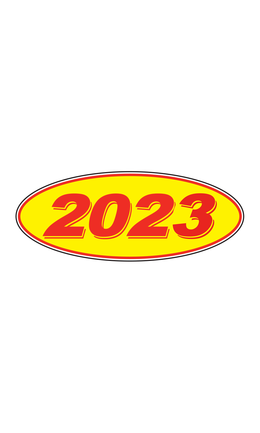Oval Windshield Year Stickers - Red/Yellow - "2023"