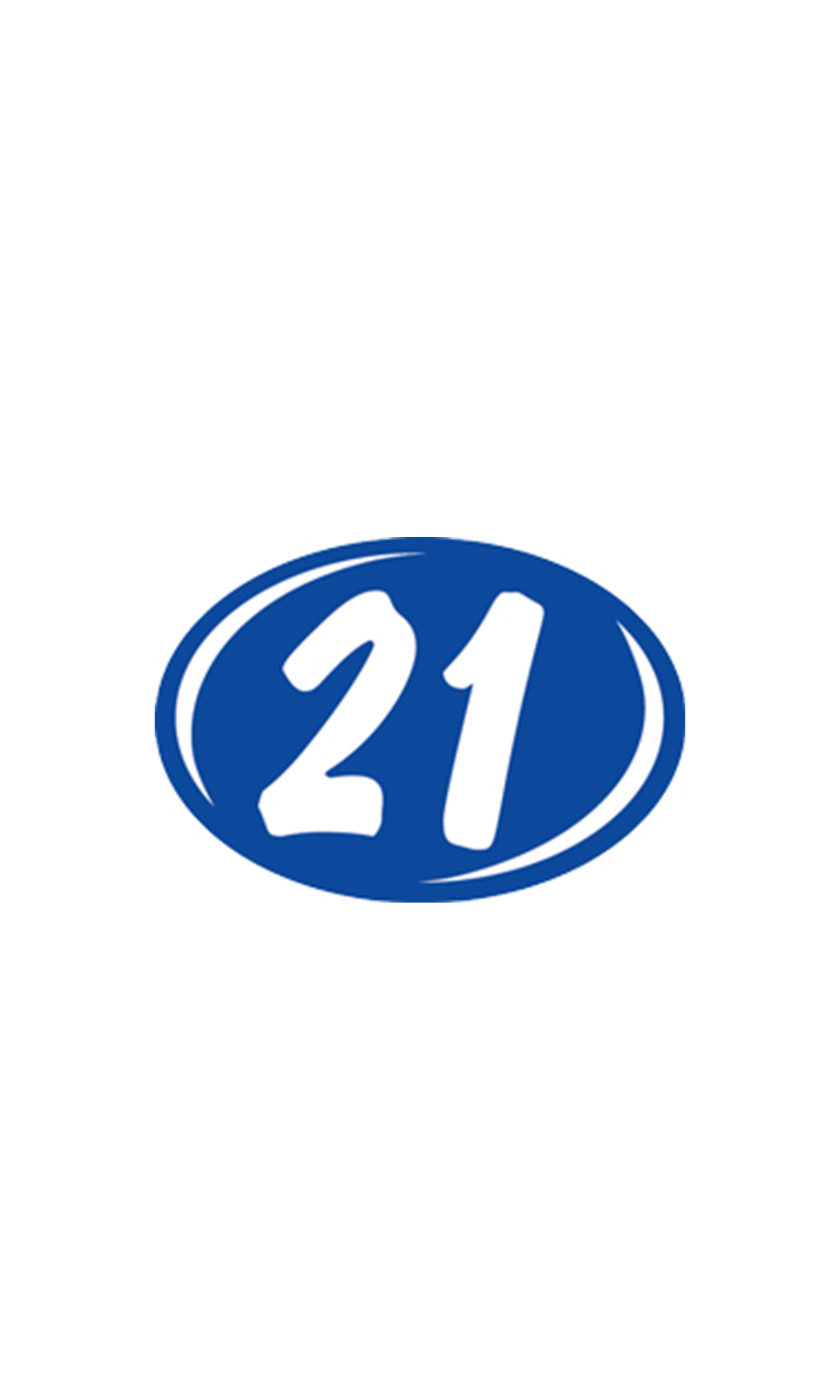 Oval White/Blue "21" Stickers | SSW Dealer Supply