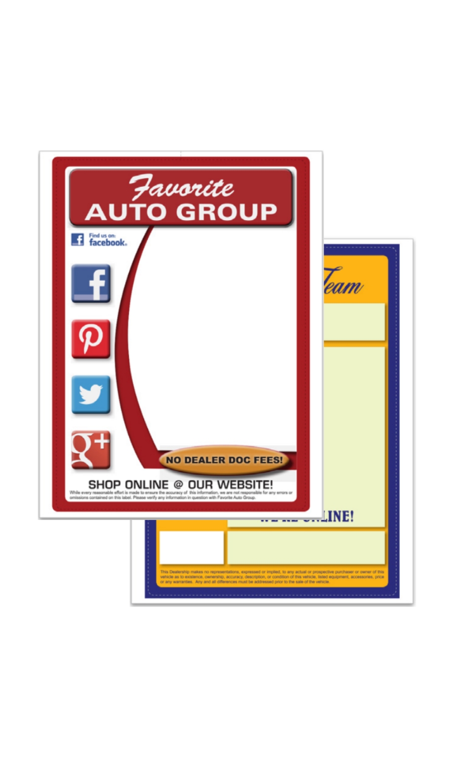 Interior Vehicle Information Laser Window Stickers - Blank