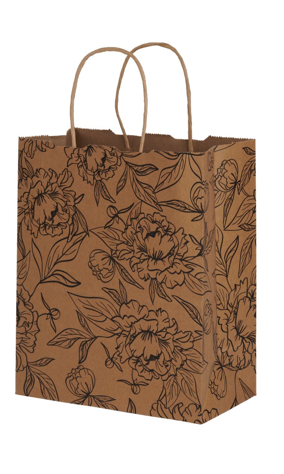Medium - Simple Floral Paper Shopping Bags - Case of 100