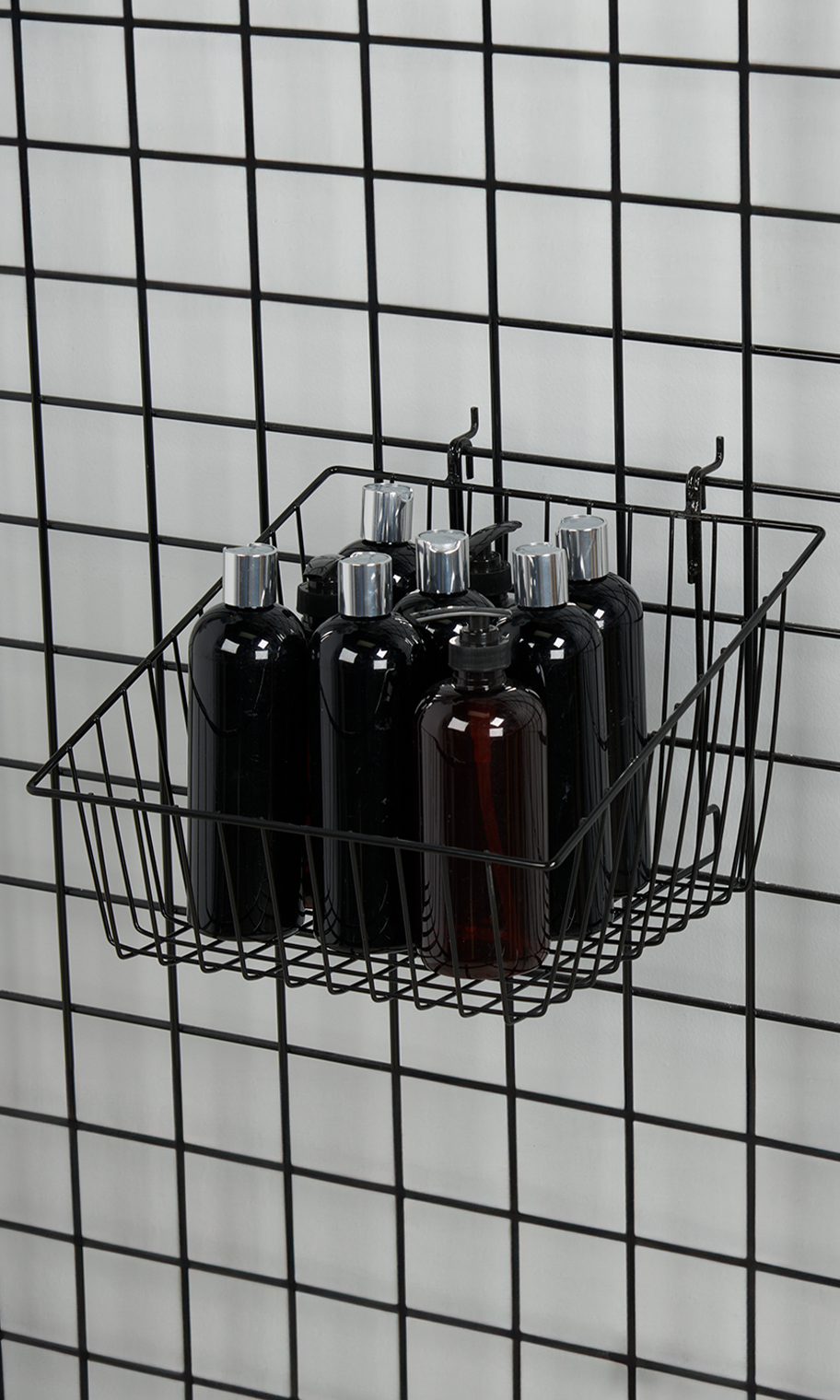 12 X 12 X 8 Inch Black Mini Grid Basket With 4 Inch Slanted Front Lip For Slatwall And Wire Grid 