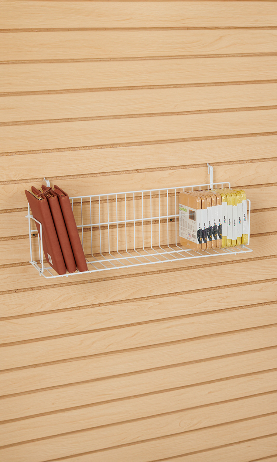 24 x 6 x 6.5 inch White Media Grid Shelf for Slatwall & Wire Grid