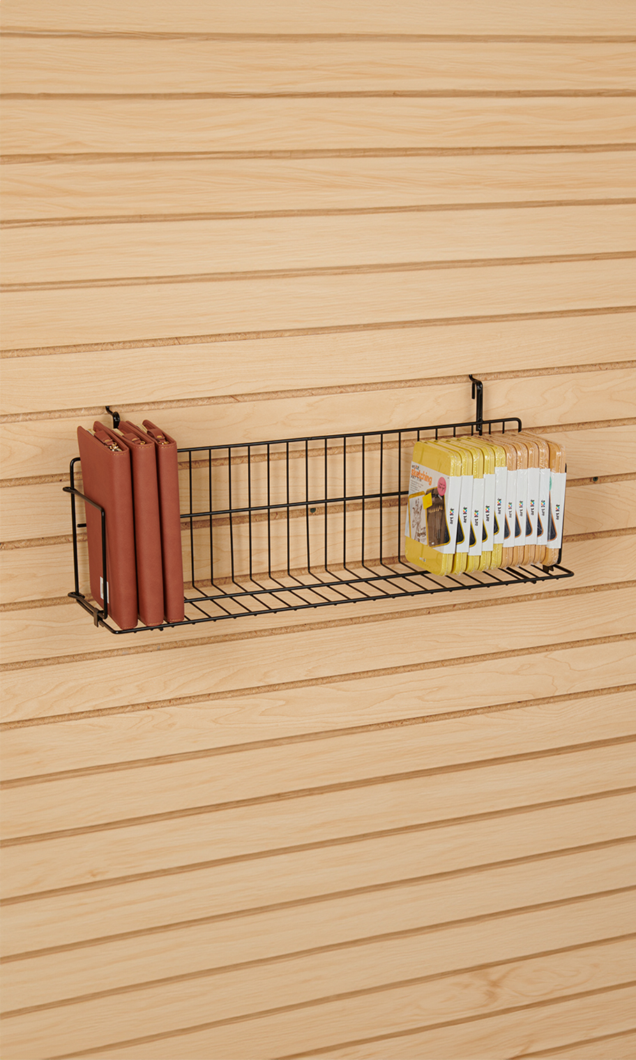 24 x 6 x 6.5 inch Black Media Grid Shelf for Slatwall & Wire Grid