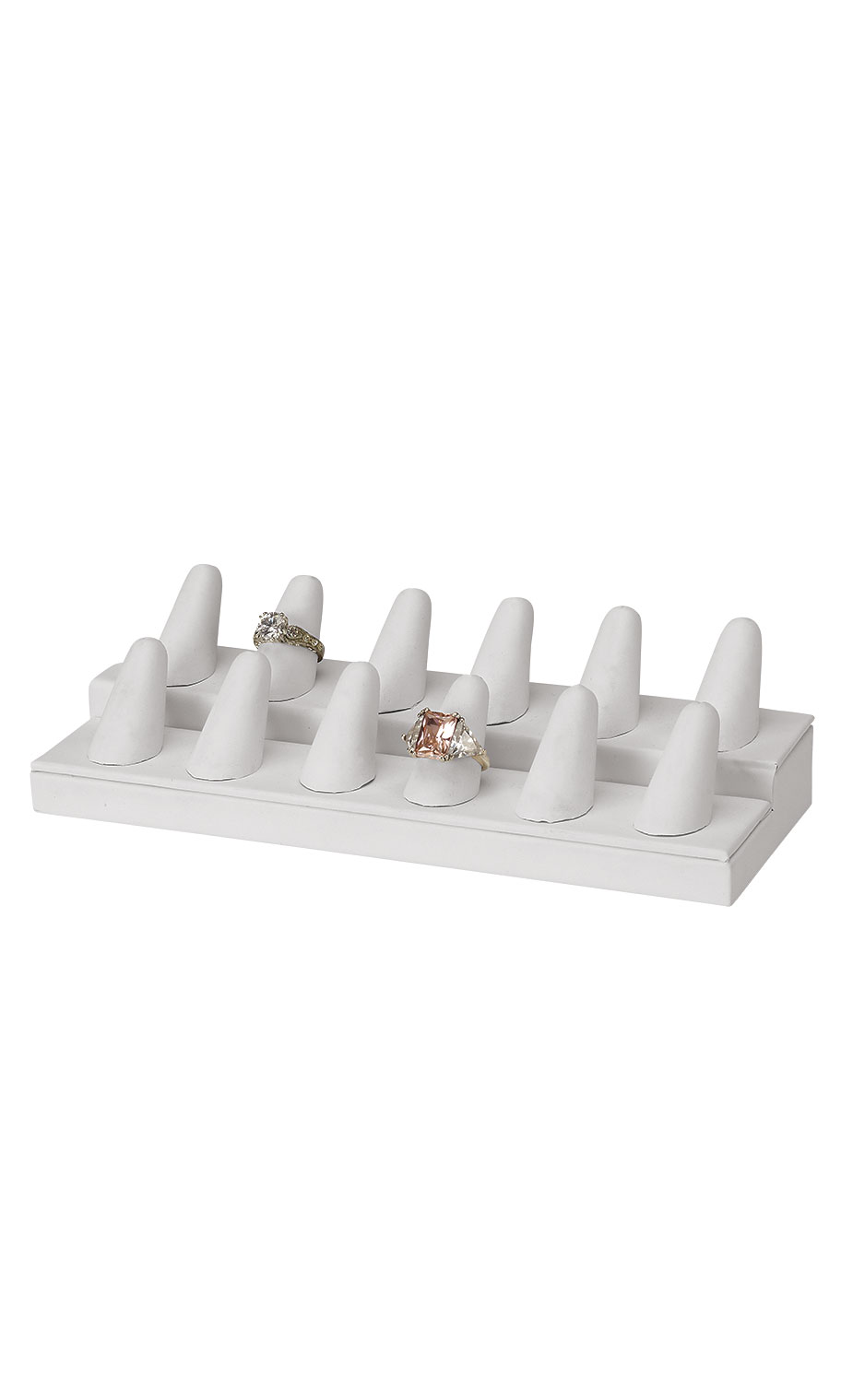 12-Finger White Faux Leather Ring Displays