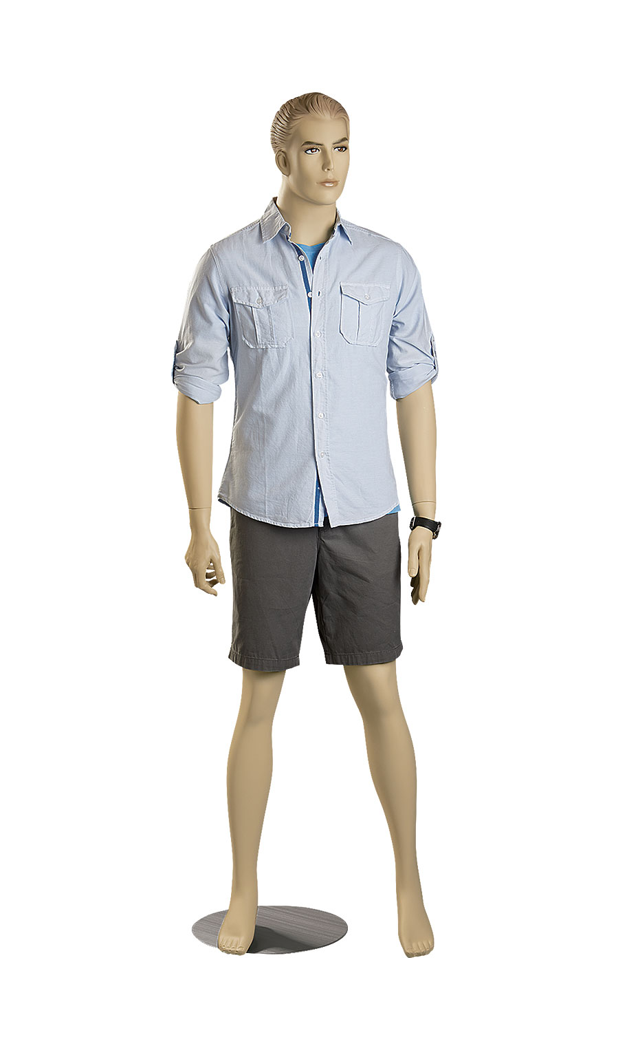 Caucasian Complexion Male Fiberglass Mannequin with Molded Blonde Hair