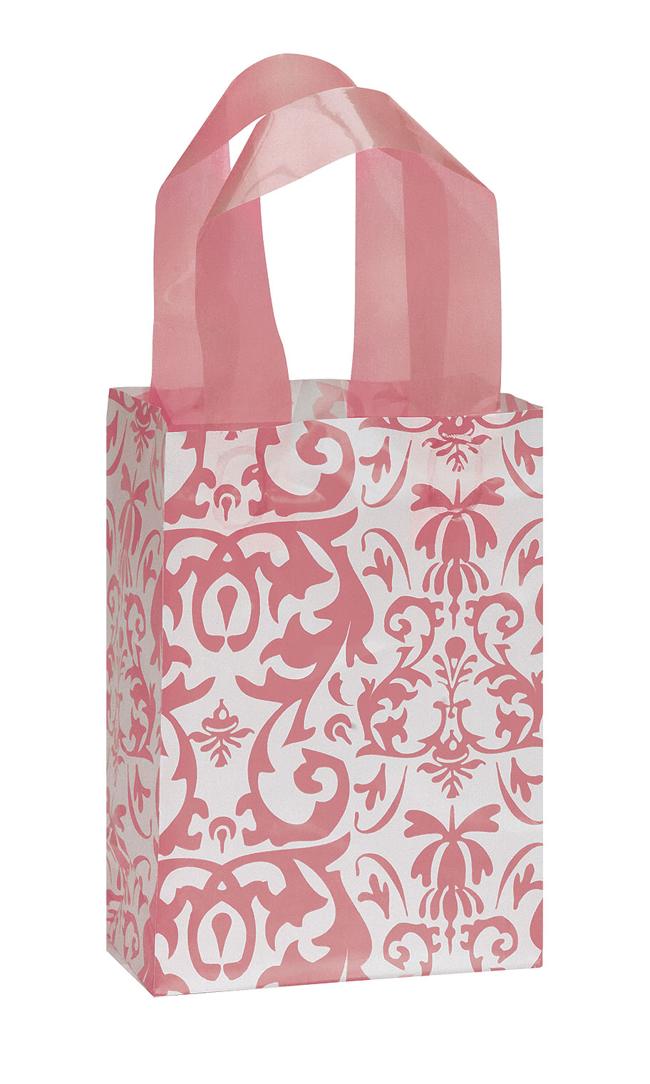 Small Pink Damask Frosted Shopping Bags | Store Supply Warehouse