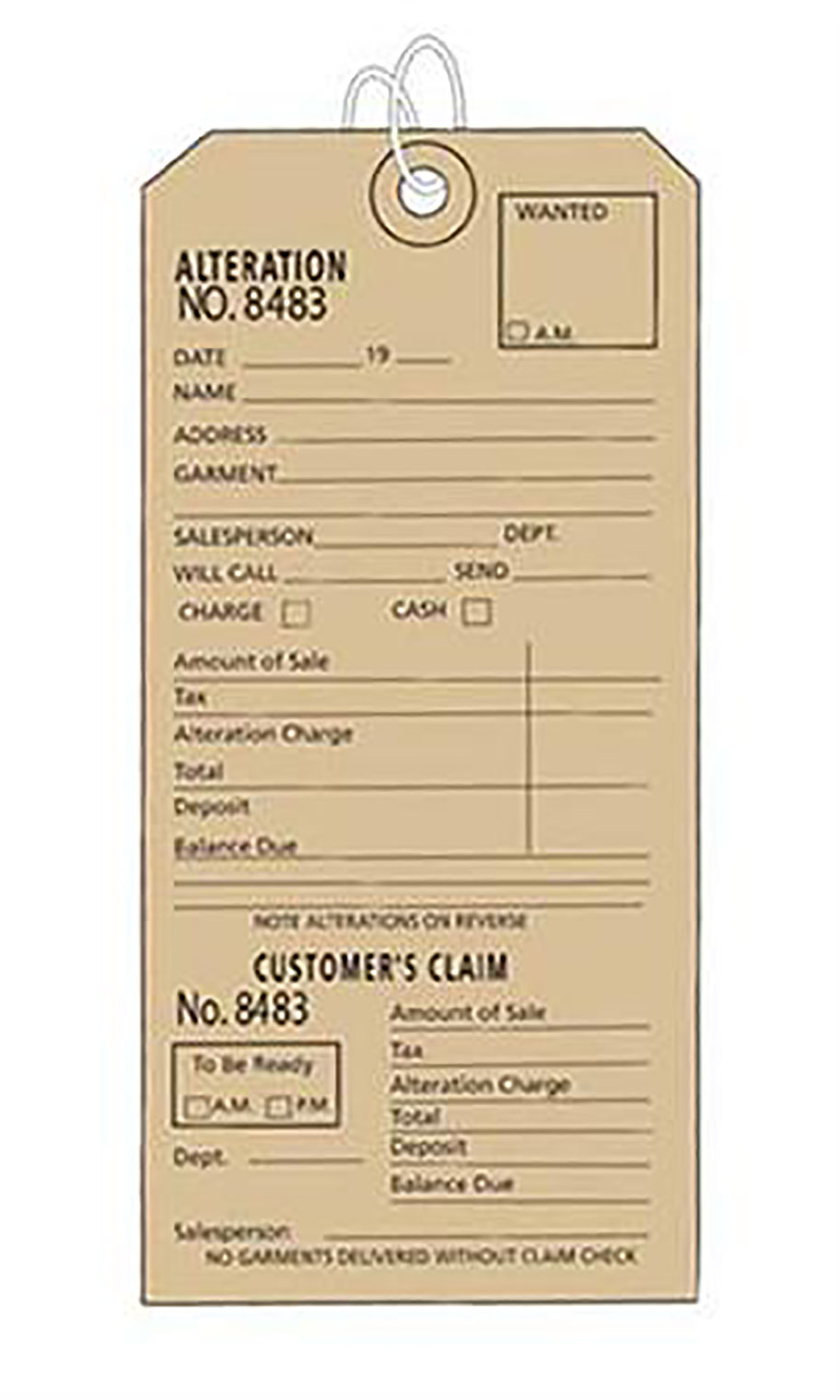 3"W x 6"H Off White Alteration Tags | Store Supply Warehouse