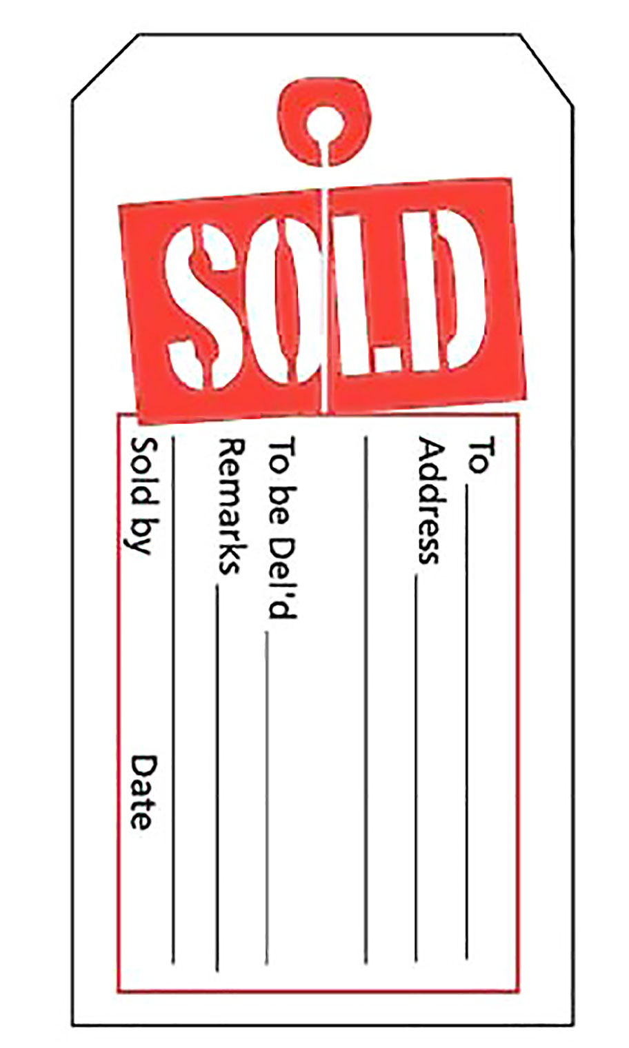 Red/White Pre Slit Sold Slit Tags 2-3/8 x 4-3/4 -SSW